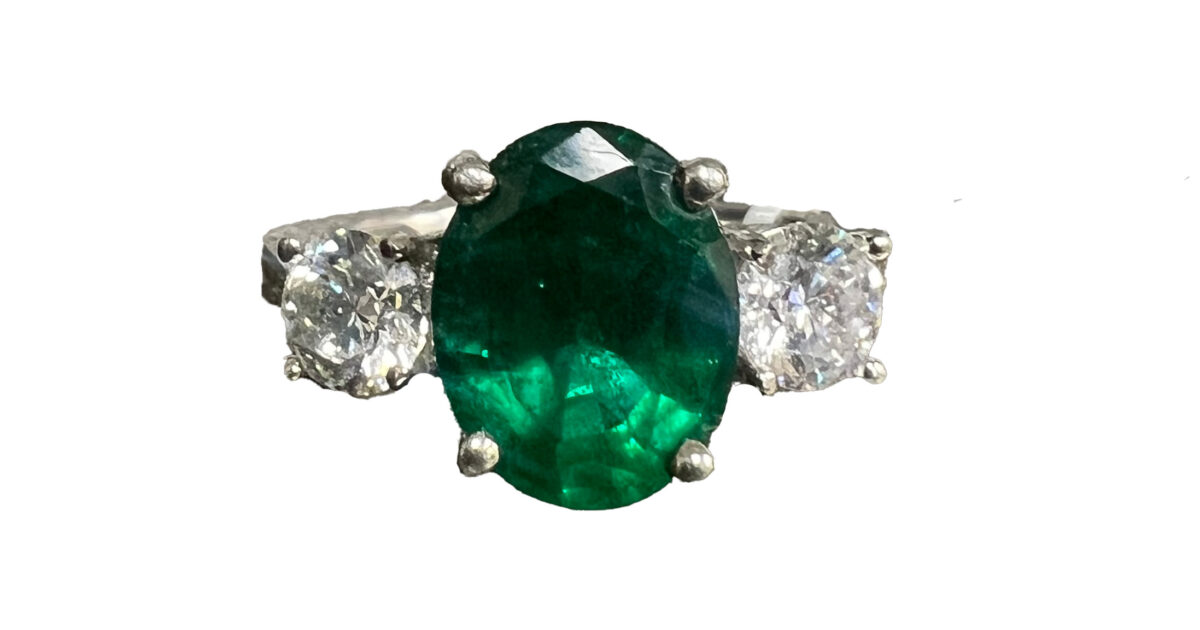 Emerald & Diamond Three Stone Ring | E.R. Sawyer Jewelers
